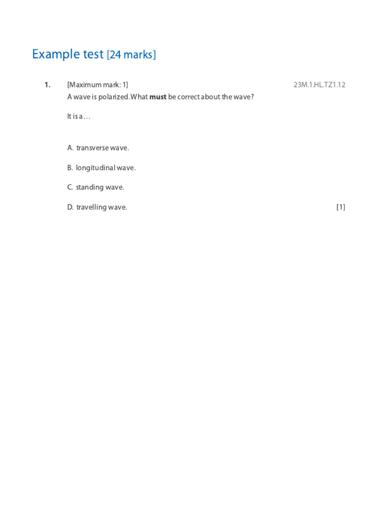 Example Test | PDF | Waves | Wavelength