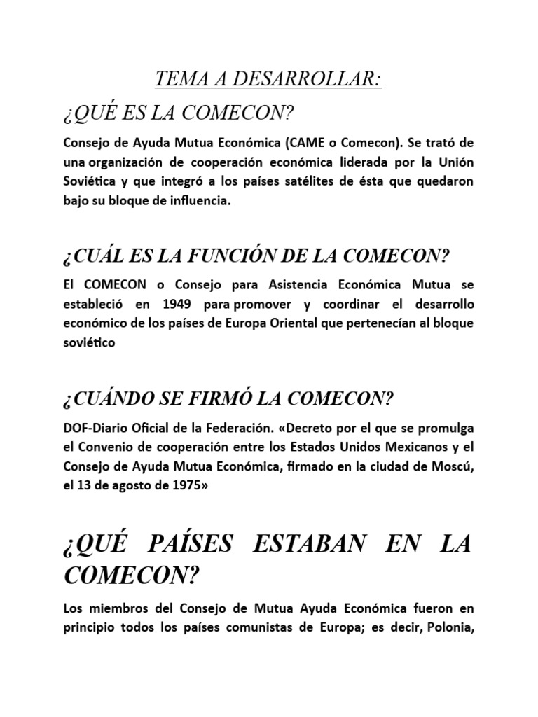 Historia y Función de la COMECON | PDF | Relaciones Internacionales ...