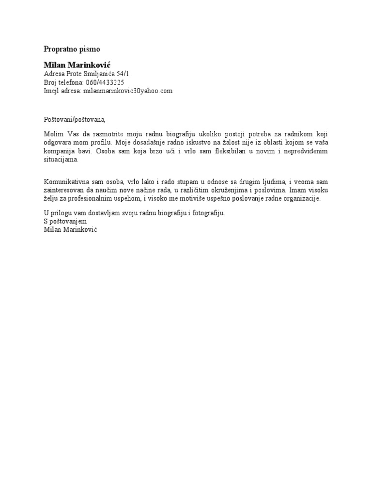 Propratno Pismo | PDF