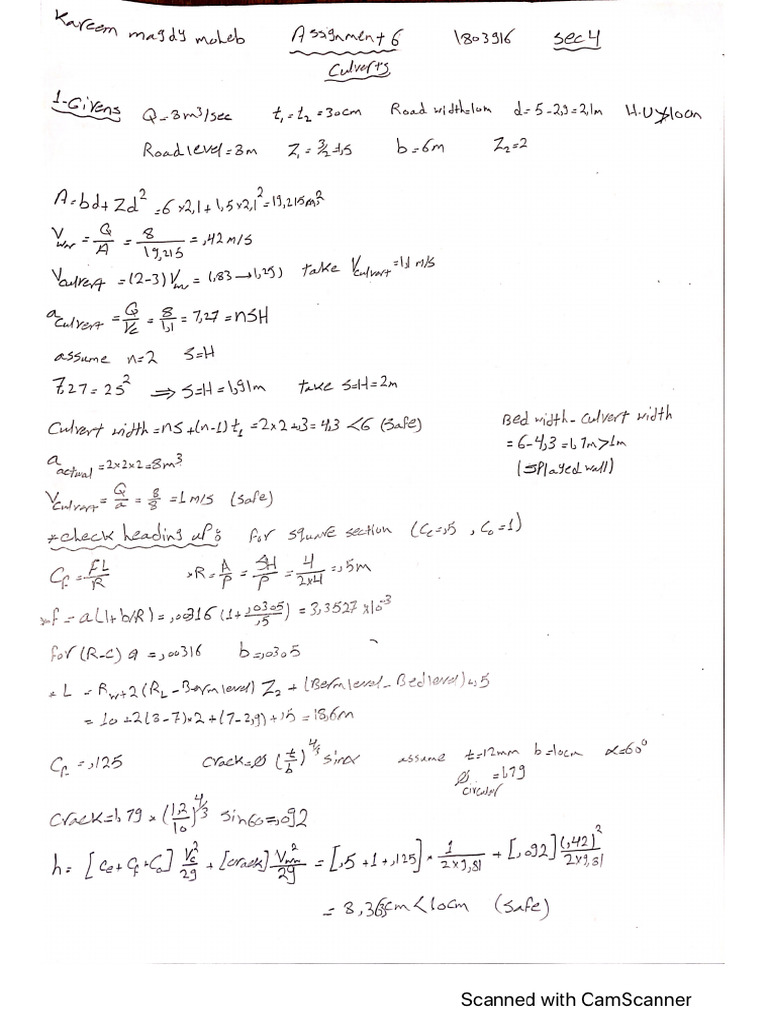 Assignment 6 Culverts | PDF