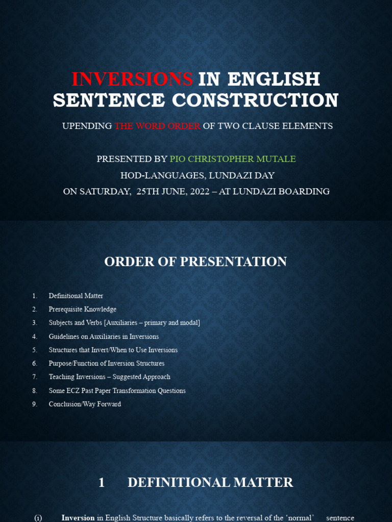 Inversions in English Sentence Construction | PDF | Verb | Subject ...