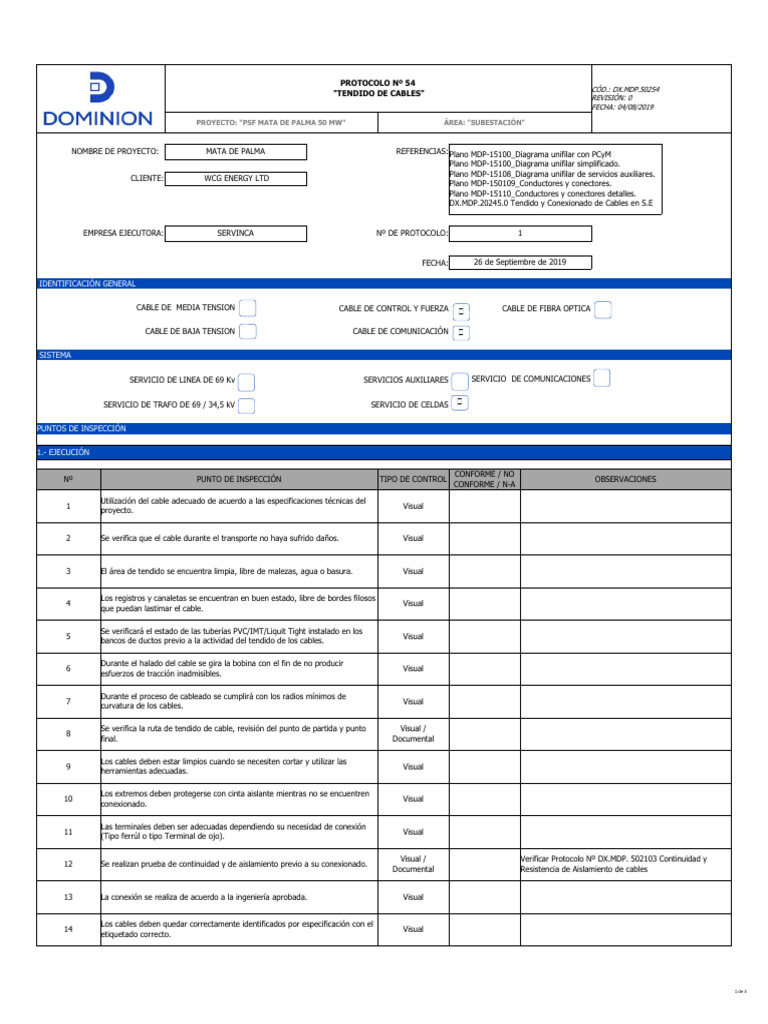 Protocolo Inspeccion Tendido CELDAS | PDF | Aislador (Electricidad) | Transformador