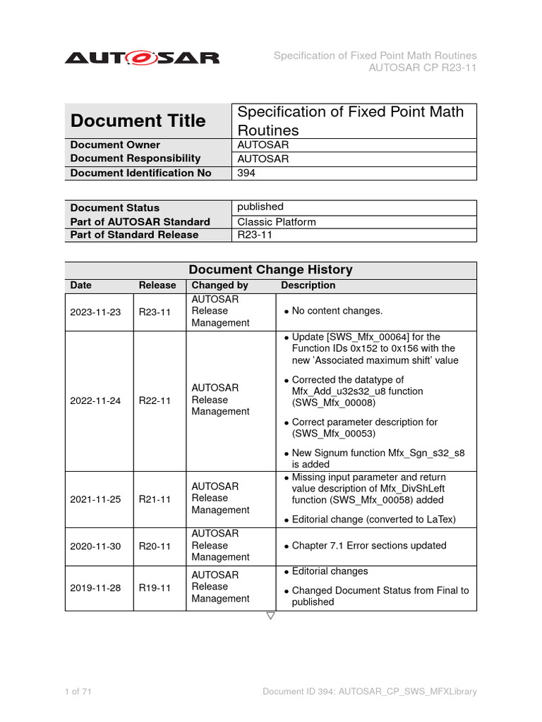 AUTOSAR CP SWS MFXLibrary | PDF | Library (Computing) | Specification (Technical Standard)