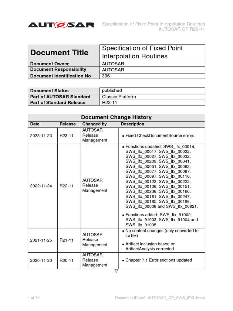 AUTOSAR Fixed Point Interpolation Routines | PDF | Library (Computing ...