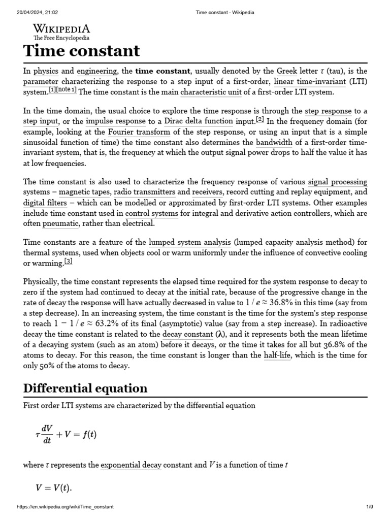 Time Constant | PDF | Electrical Engineering | Computer Engineering