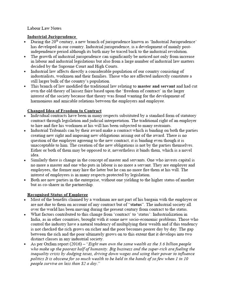 Labour Law Notes | PDF | Labour Law | Employment