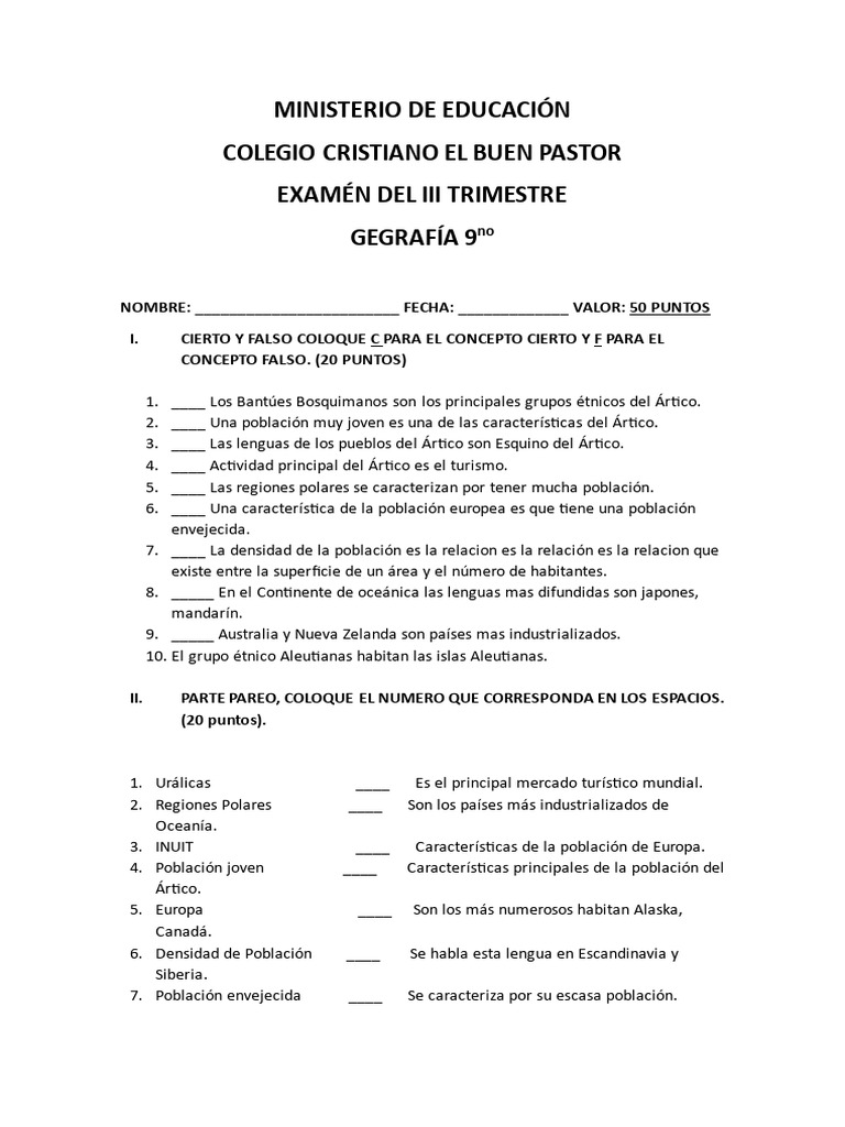 Examen de Geografía 9no Grado | PDF | Europa