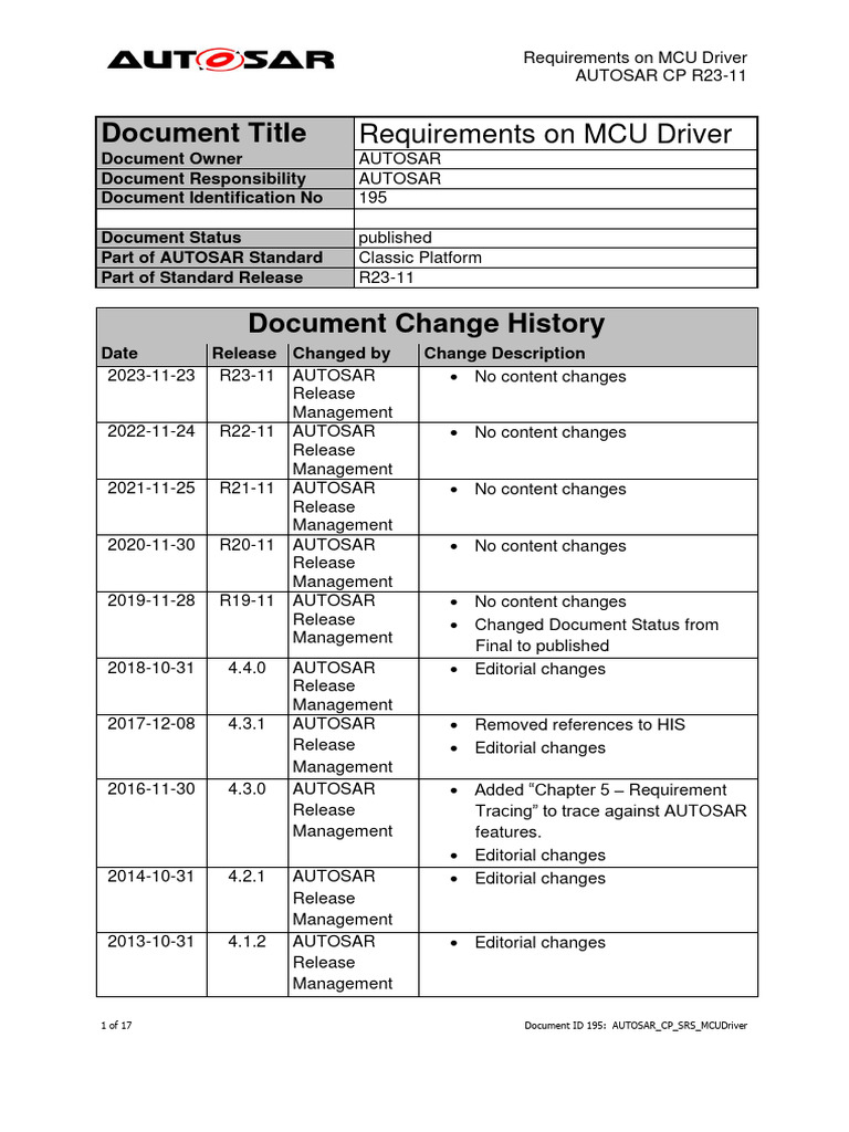 AUTOSAR CP SRS MCUDriver | Download Free PDF | Microcontroller | Booting