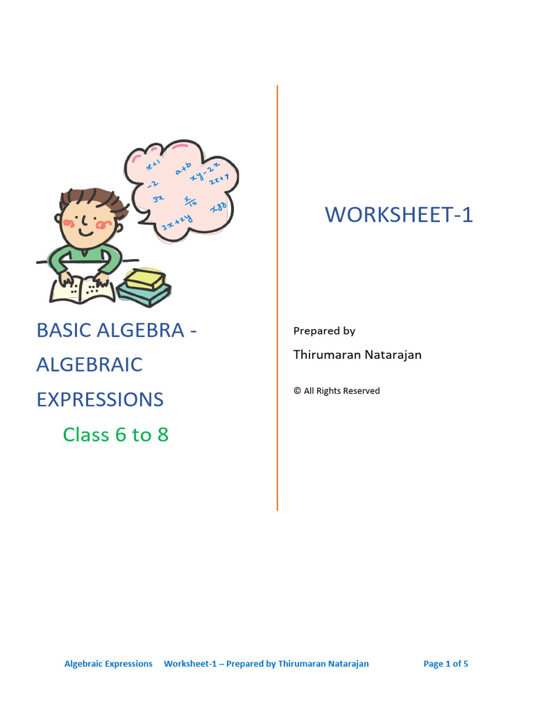 Grade 6 Algebraic Expressions Worksheet | PDF | Algebra | Mathematics ...