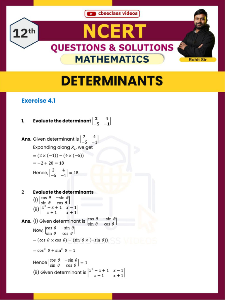 Chapter 4 DETERMINANT | PDF | Functions And Mappings | Mathematical ...