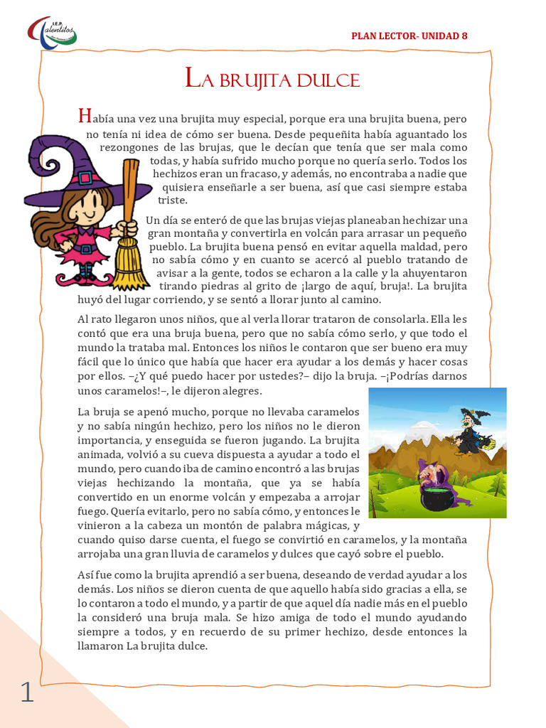 Ficha N°01 La Brujita Dulce - Plan Lector U8 | PDF