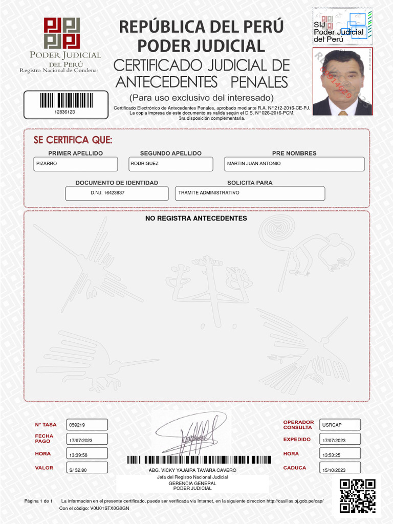 Certificado de Antecedentes Penales Perú | PDF