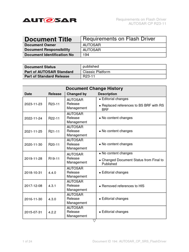 AUTOSAR CP SRS FlashDriver | PDF | Flash Memory | Microcontroller