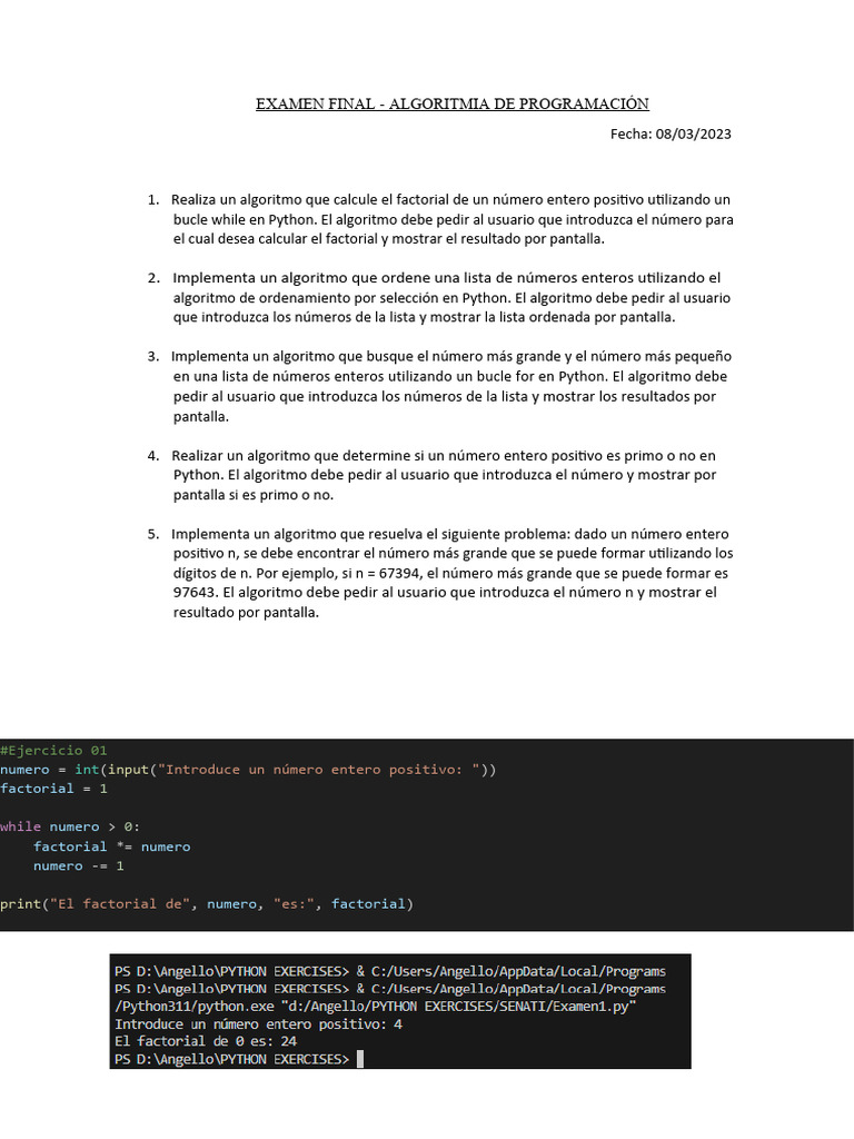 Examen Final Algoritmia | PDF | Algoritmos | Python (lenguaje de programación)