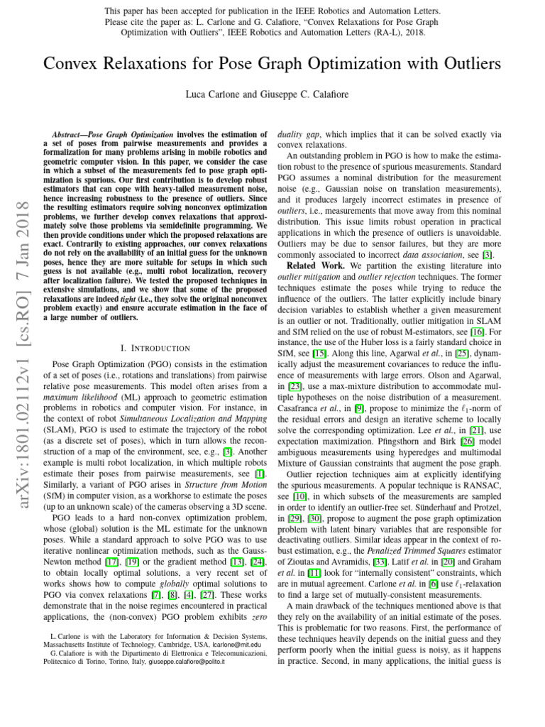 Convex Relaxations For Pose Graph Optimization With Outliers | PDF | Mathematical Optimization ...
