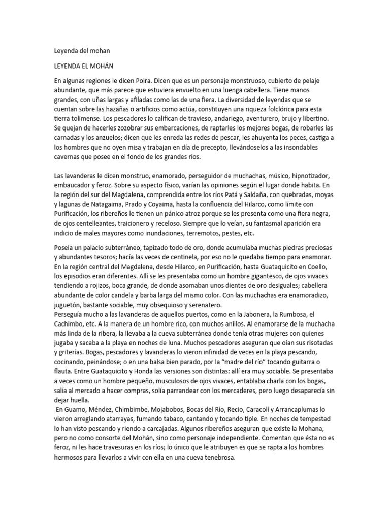 Leyenda del Mohán en el Tolima | PDF | Criaturas legendarias