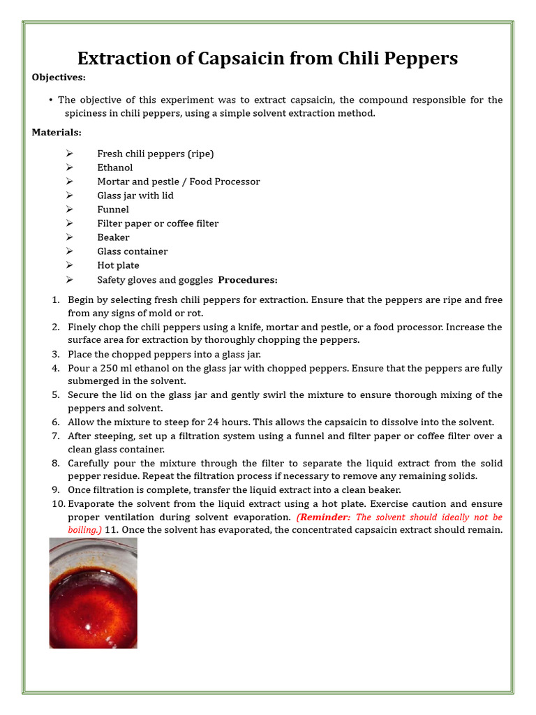 Capsaicin Extraction Guide | PDF | Filtration | Chili Pepper