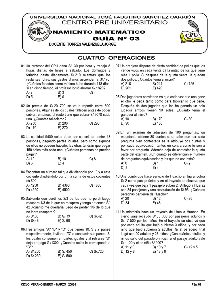 RM03-CUATRO OPERACIONES | PDF