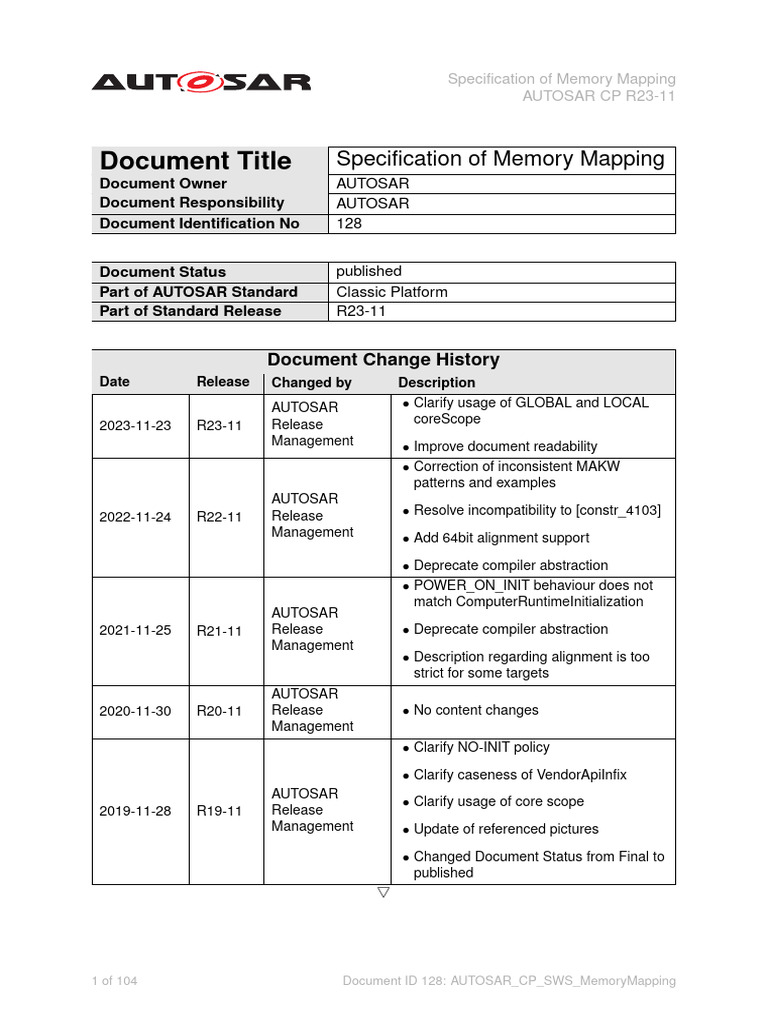 AUTOSAR CP SWS MemoryMapping | PDF | Variable (Computer Science) | Pointer (Computer Programming)