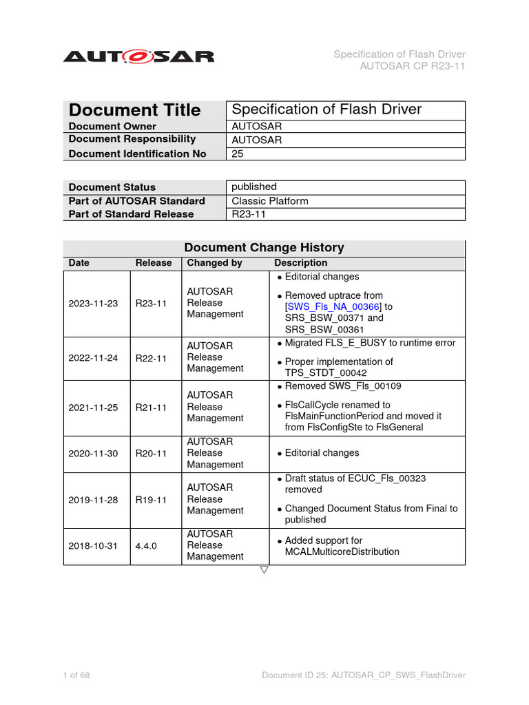 Autosar Cp Sws Flashdriver Pdf Flash Memory Device Driver 