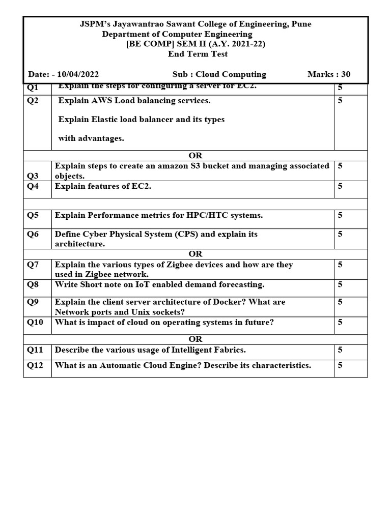 Cloud Computing QPaper | PDF