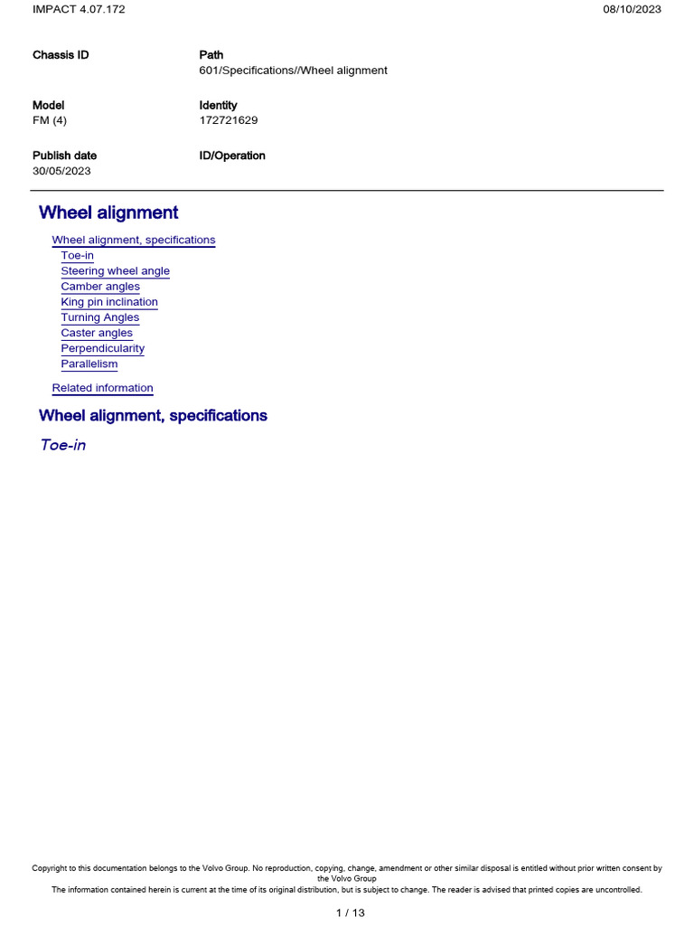 Wheel alignment, specifications | PDF | Axle | Engineering Tolerance