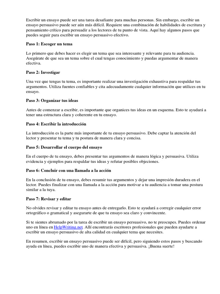 Pasos Para Escribir Un Ensayo Persuasivo | PDF | Scribd | Websites