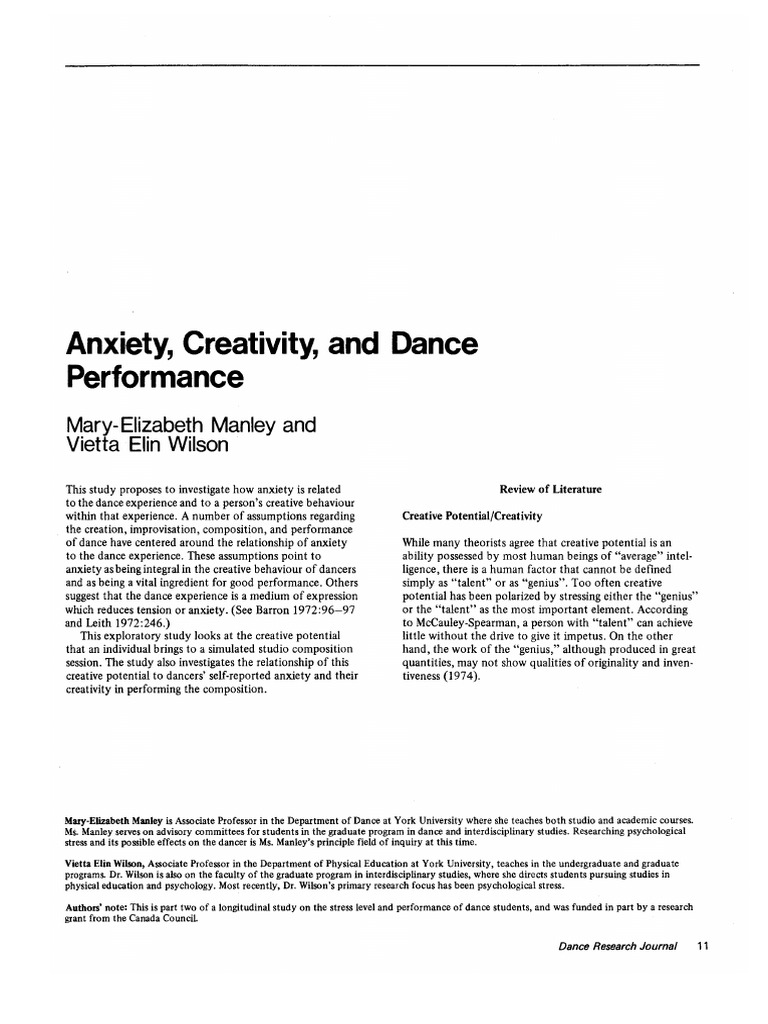 Anxiety's Impact on Dance Creativity | PDF | Creativity | Anxiety