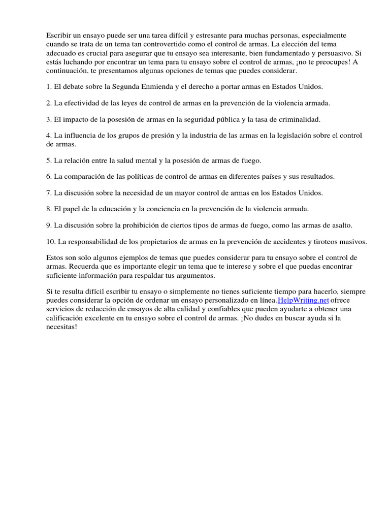 Opciones de Temas para Ensayos Sobre El Control de Armas | PDF | Derecho a mantener y portar ...