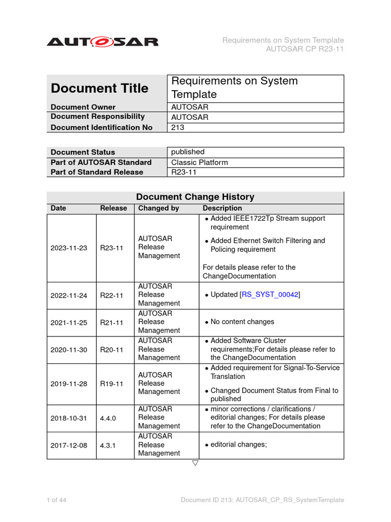 AUTOSAR CP RS SystemTemplate | PDF | Software Engineering | Telecommunications
