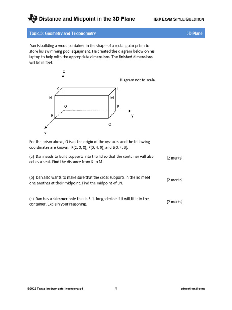 Distance and Midpoint in The 3D Plane | PDF | Mathematics | Elementary ...
