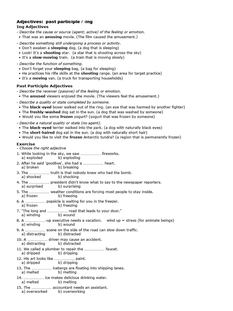 Adjectives Ing Past Participle | PDF | Home & Garden | Art