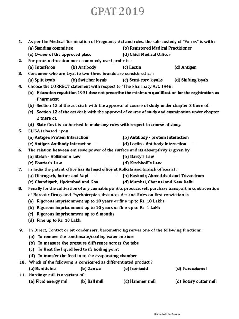 Gpat Question Paper 2019 | PDF