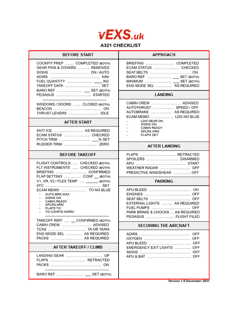 Airbus A321 Checklist | PDF | Aviation | Aircraft