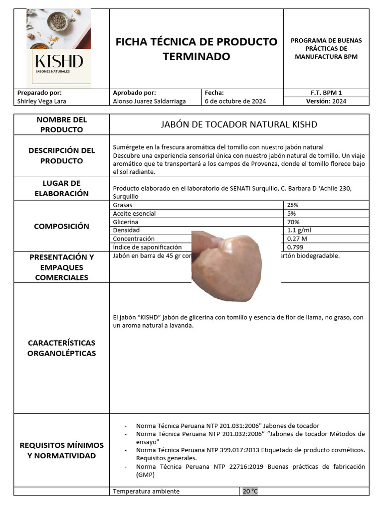 FICHA TÉCNICA DEL JABON | PDF | Jabón