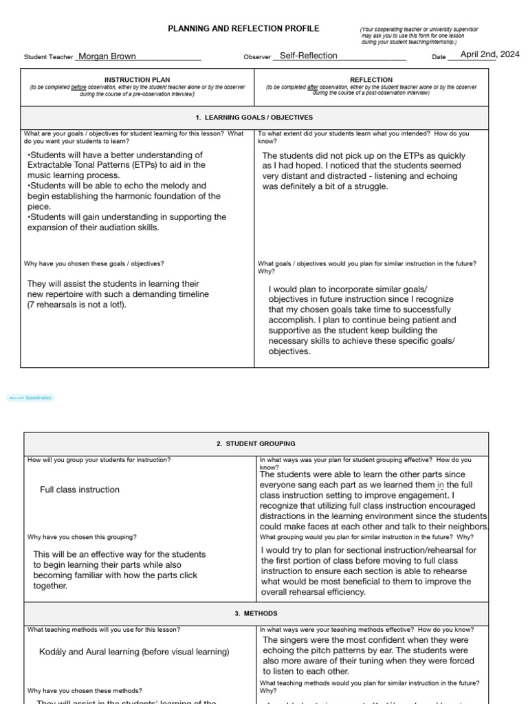Student Teaching Reflection Template | PDF | Teaching Method | Learning