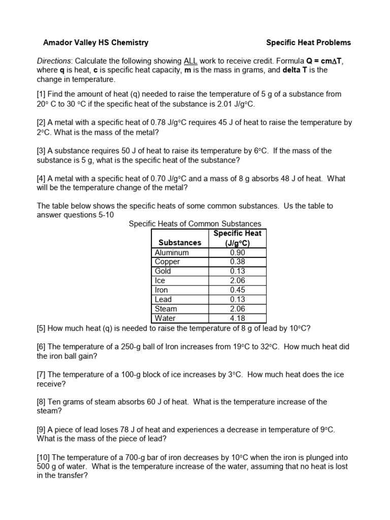 Specific Heat Problems | PDF