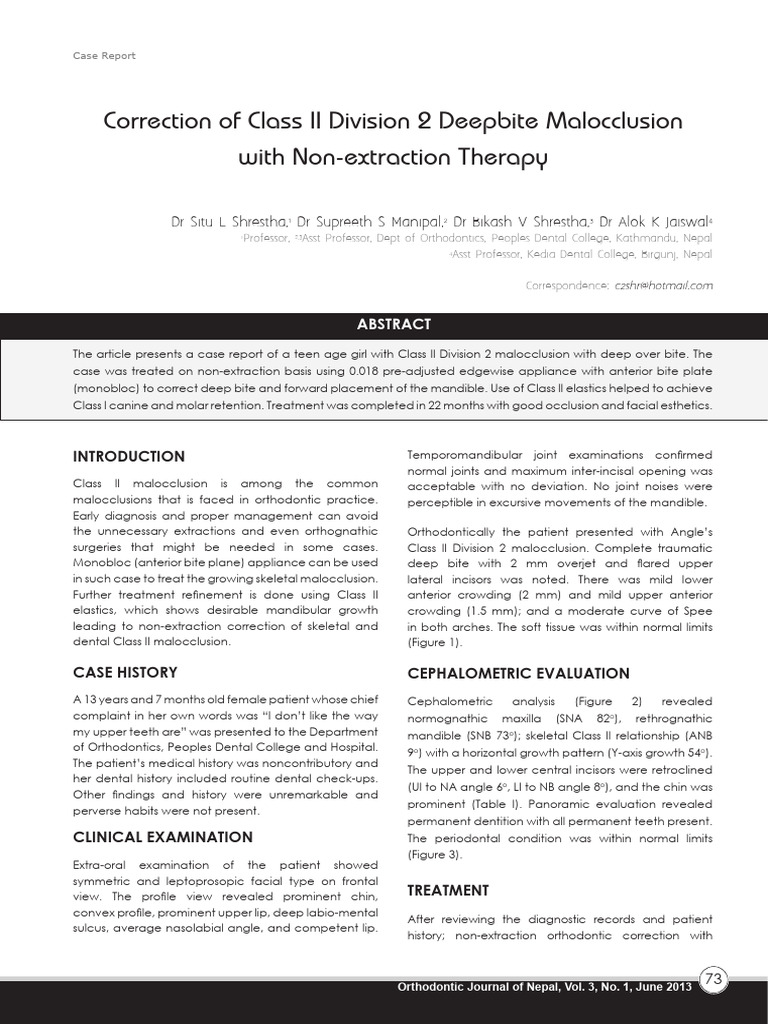 Correction of Class II Division 2 Deepbite Malocclusion With Non ...