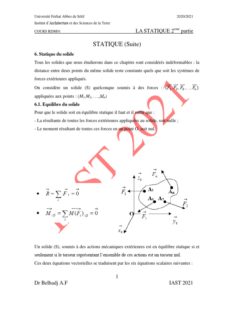 Statique des solides : Équilibre et liaisons | PDF | Mouvement ...