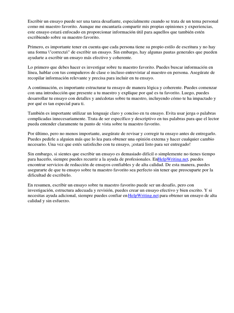 Mi Ensayo Favorito Sobre Mi Maestro Favorito | PDF | Ensayos | Escritura