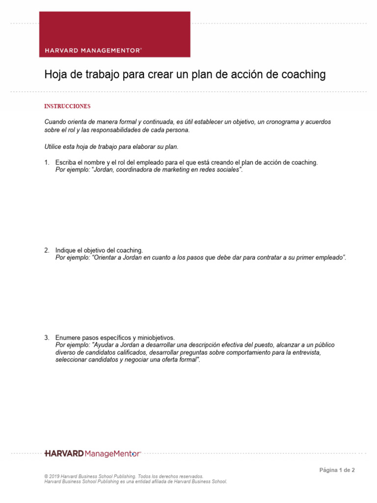 Worksheet For Creating A Coaching Action Plan Pdf