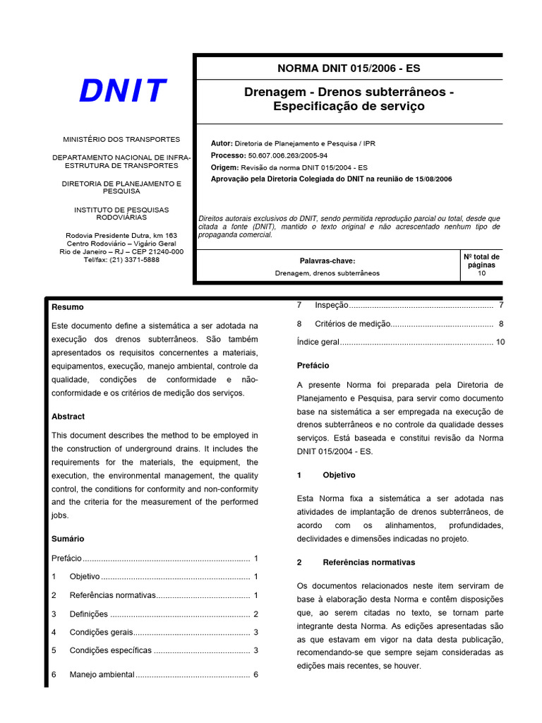 NORMA_DNIT_015_2006_ES_DNIT_Drenagem_Dre | PDF | Concreto | Polietileno