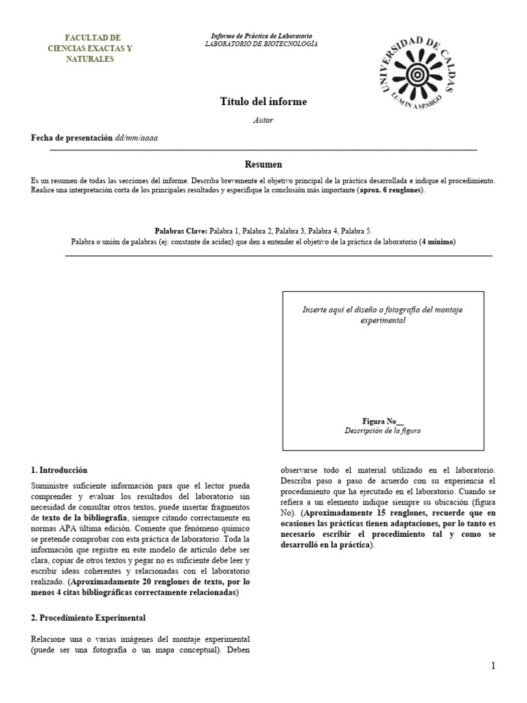 Modelo de Informe de Laboratorio Tipo Articulo | PDF | Laboratorios | Bibliografía