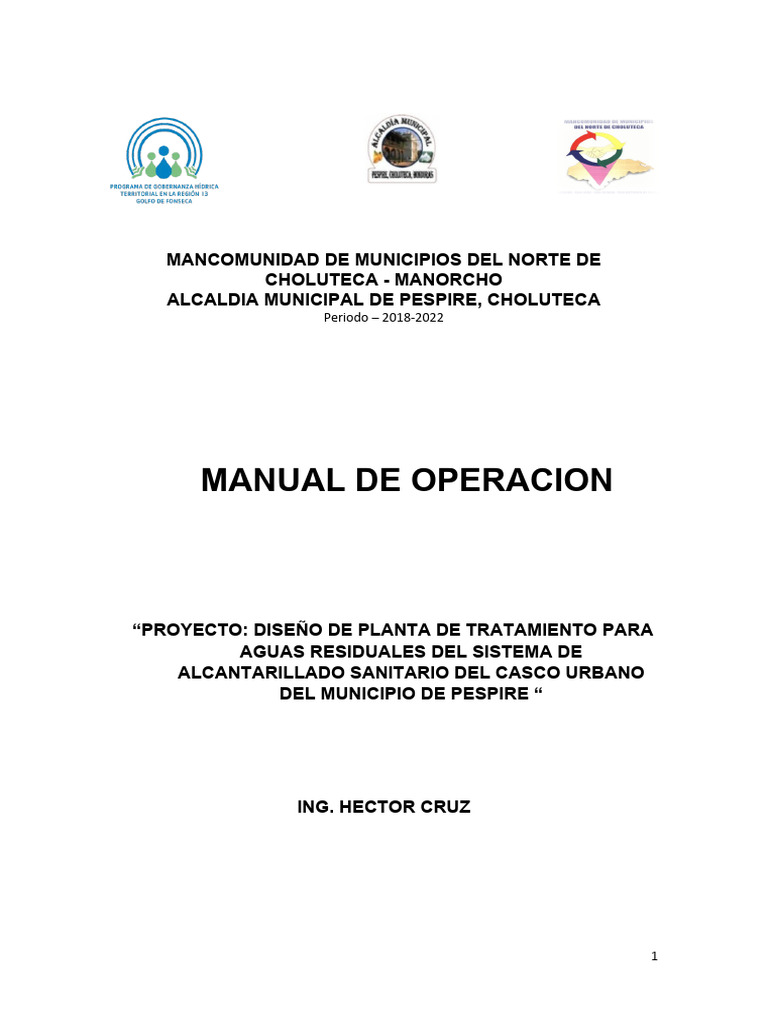 Manual de Operación Ptar Pespire 2019 | PDF | Agua | Aguas residuales