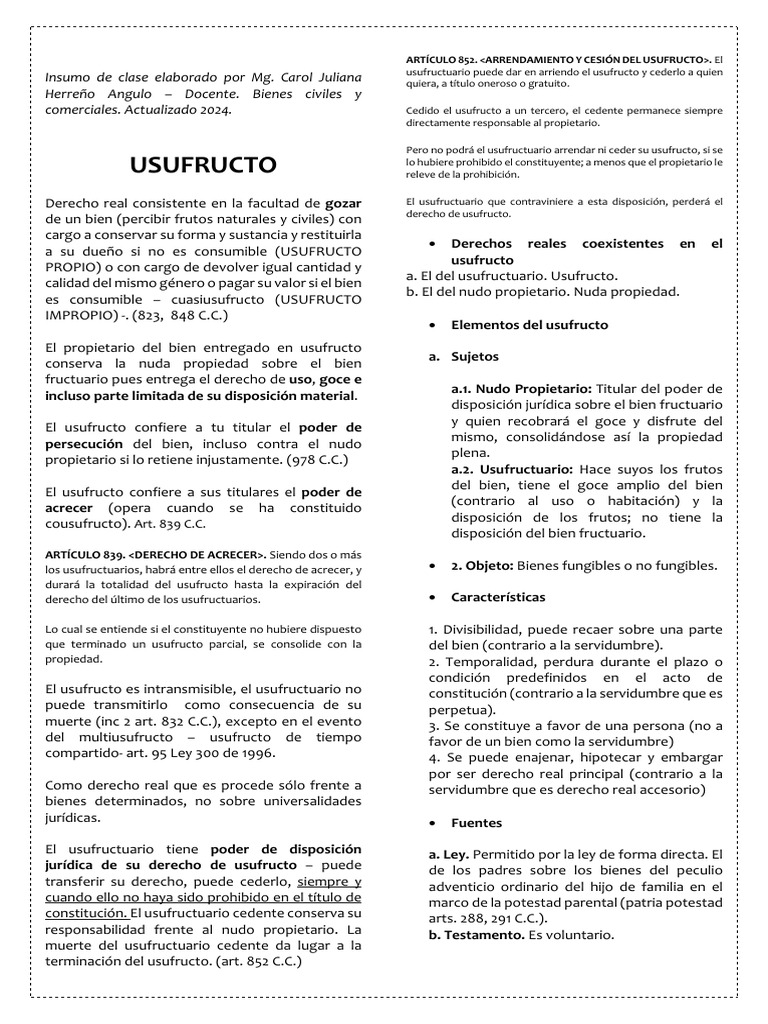 SERVIDUMBRE Y USUFRUCTO. 2024 | PDF | Propiedad | Jerga