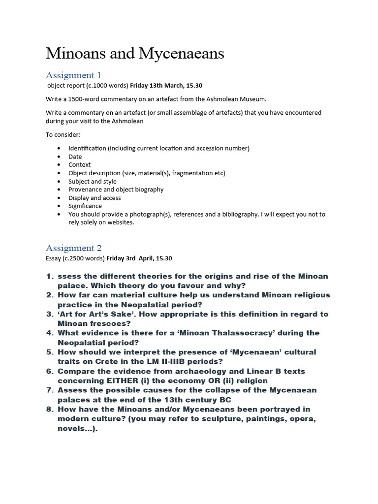 Minoans and Mycenaeans Essay | PDF | Mycenaean Greece | Bronze Age