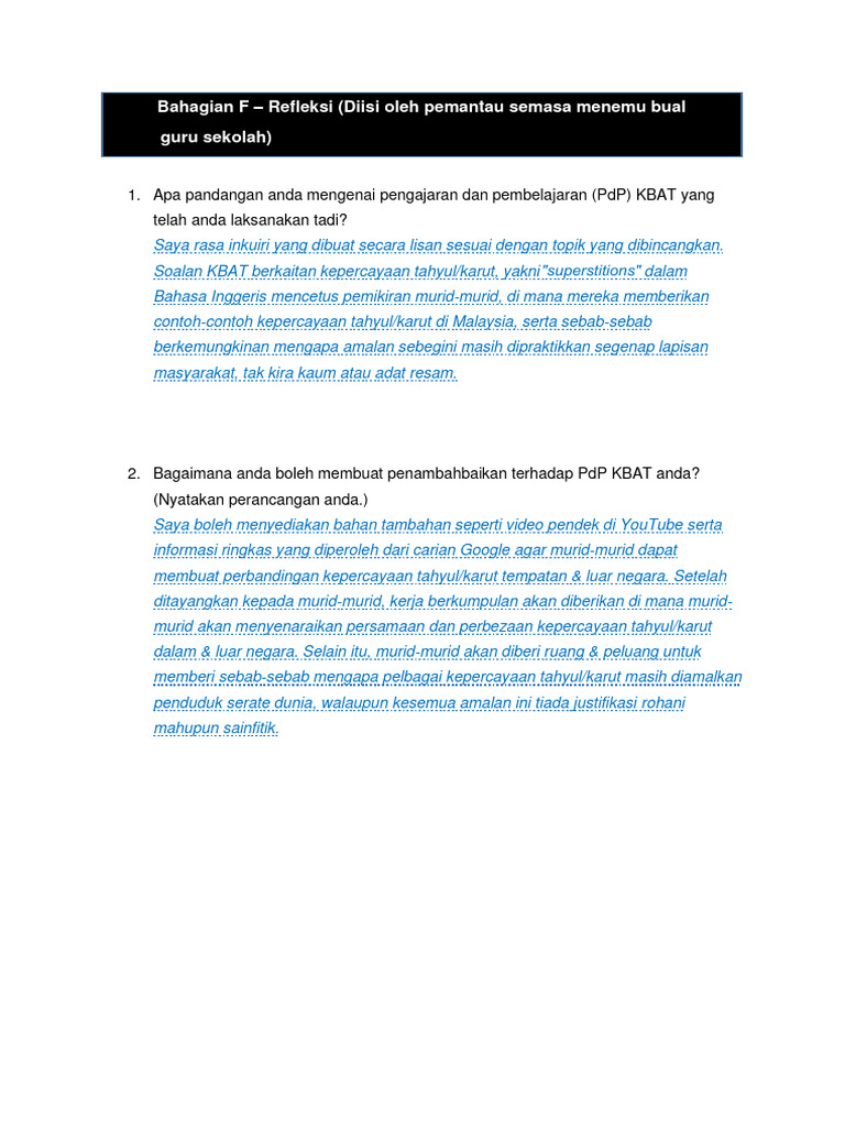 Jawapan Soalan PDP KBAT | PDF