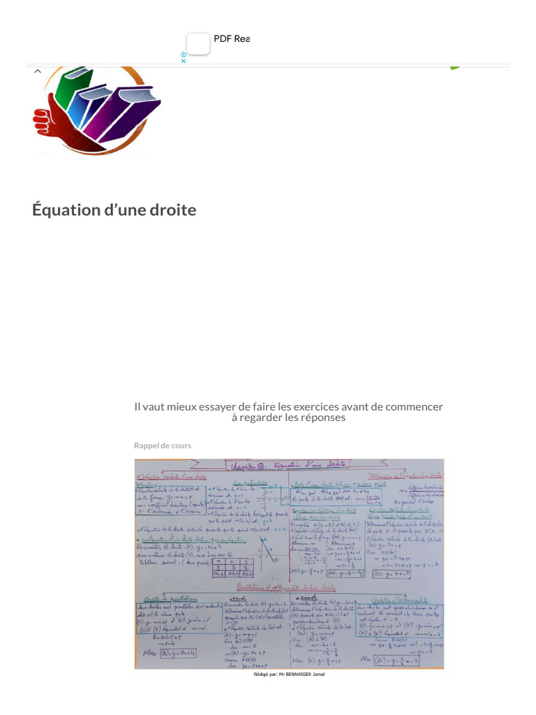Exercices sur l'équation d'une droite 3AC | PDF | Droite (mathématiques ...