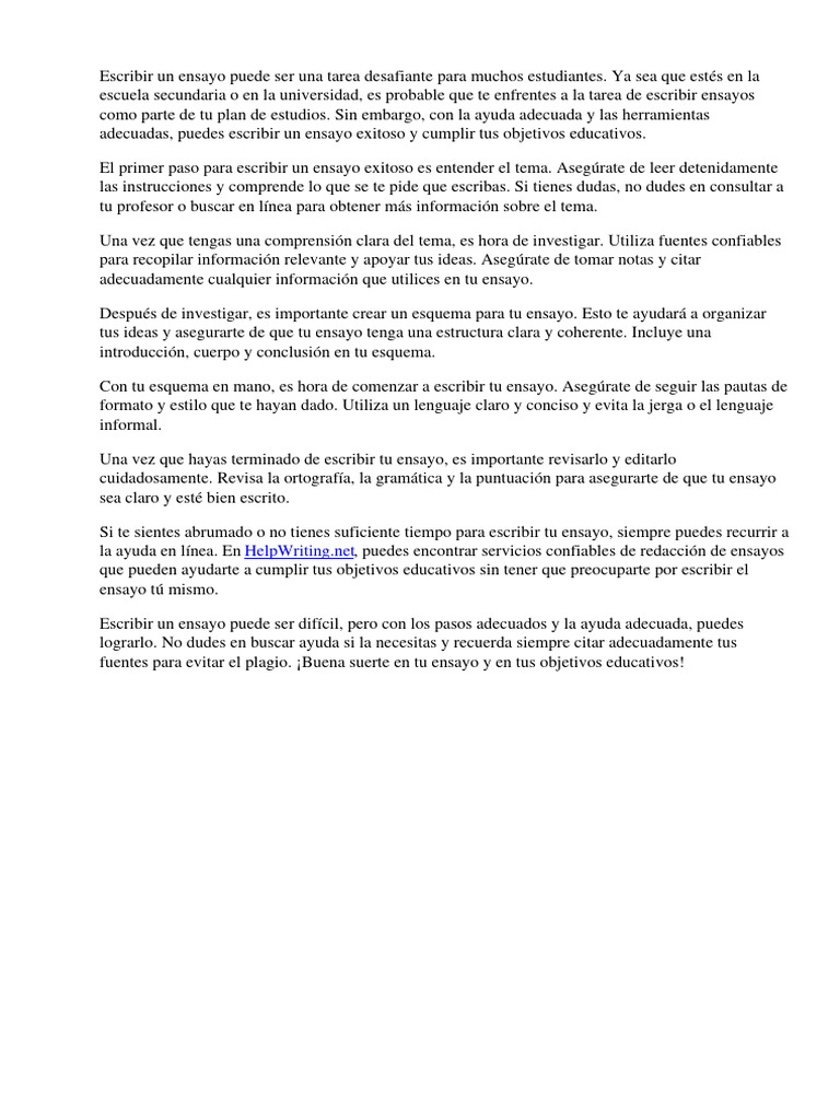 Cómo Escribir Un Ensayo y Cumplir Tus Objetivos Educativos | PDF ...
