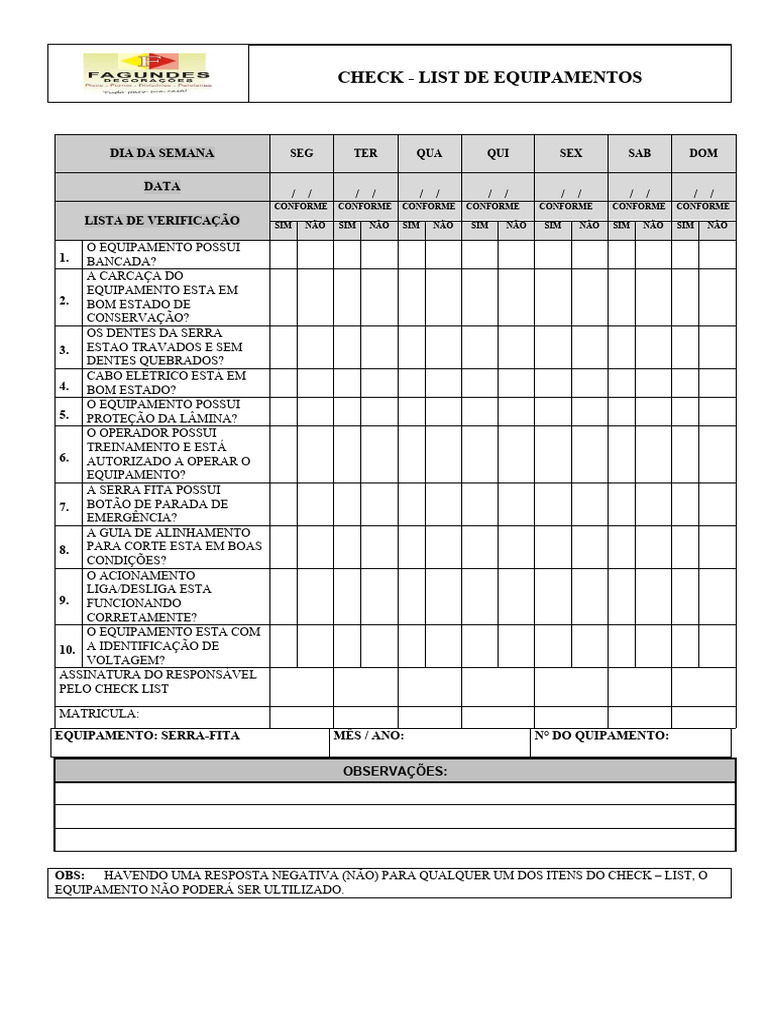 Check List Serra Fita | PDF